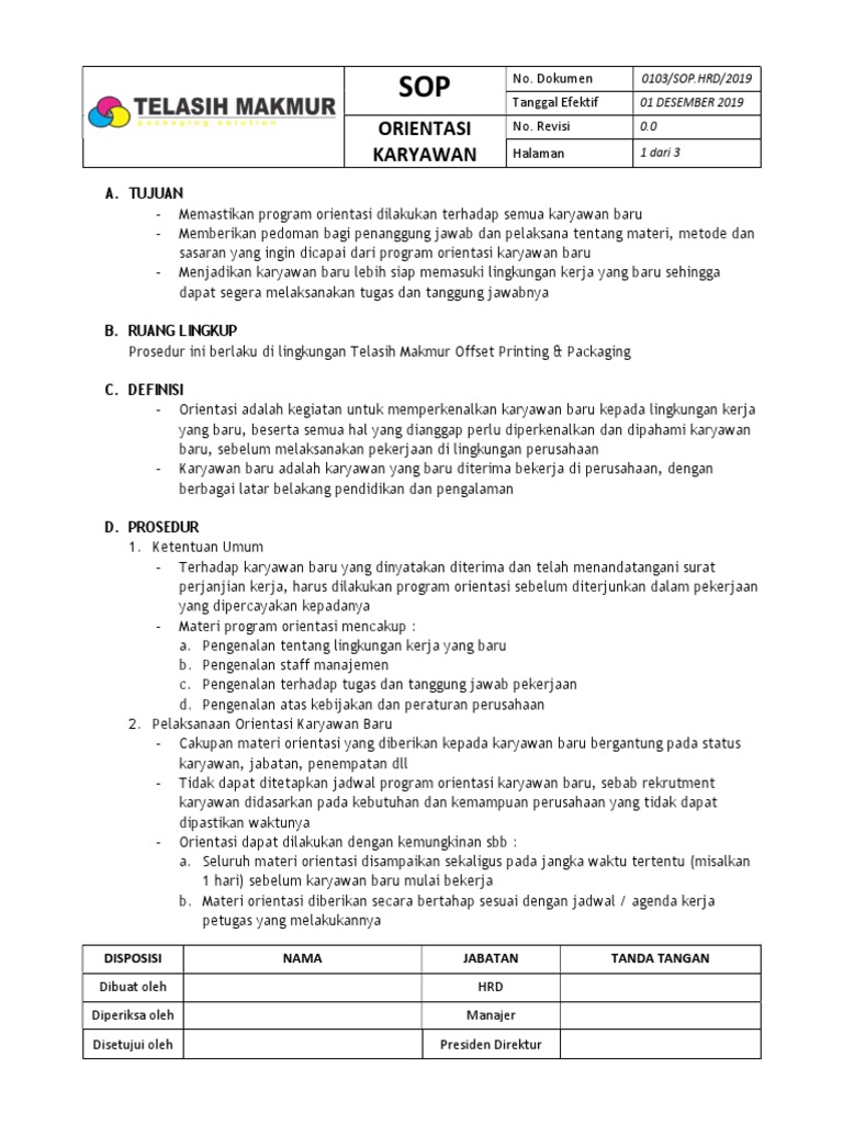 Sop Orientasi Karyawan | PDF