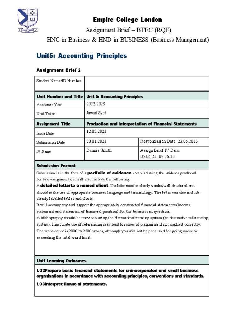 Unit 5 Accounting Principles Assignment 2 | PDF | Debits And Credits ...