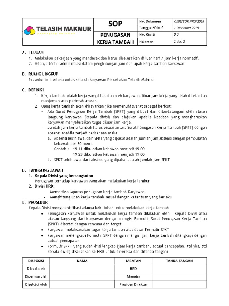 Sop Lembur Karyawan | PDF