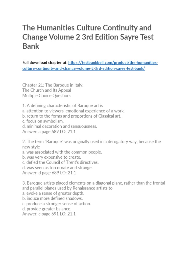 The Humanities Culture Continuity and Change Volume 2 3rd Edition Sayre ...