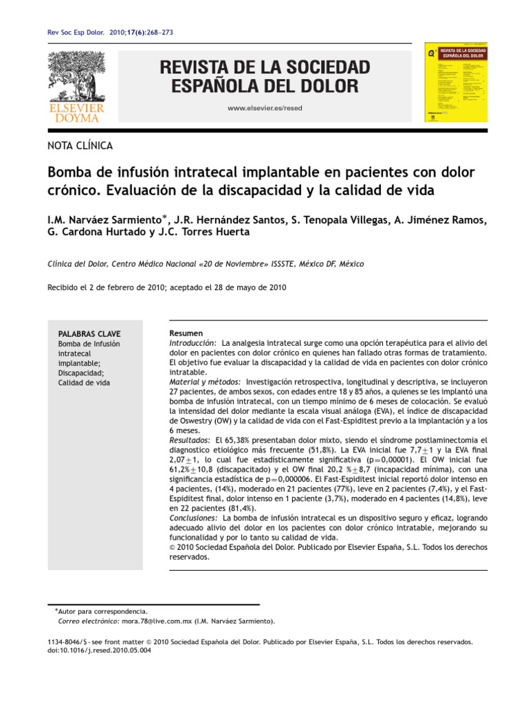 Bomba de Infusion Intratecal | PDF | Dolor | Ciencias de la Salud