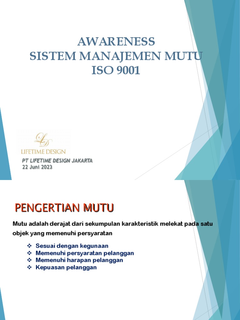 Materi Pelatihan Awareness - SMM - Interpretasi Iso 9001 - 2015 | PDF