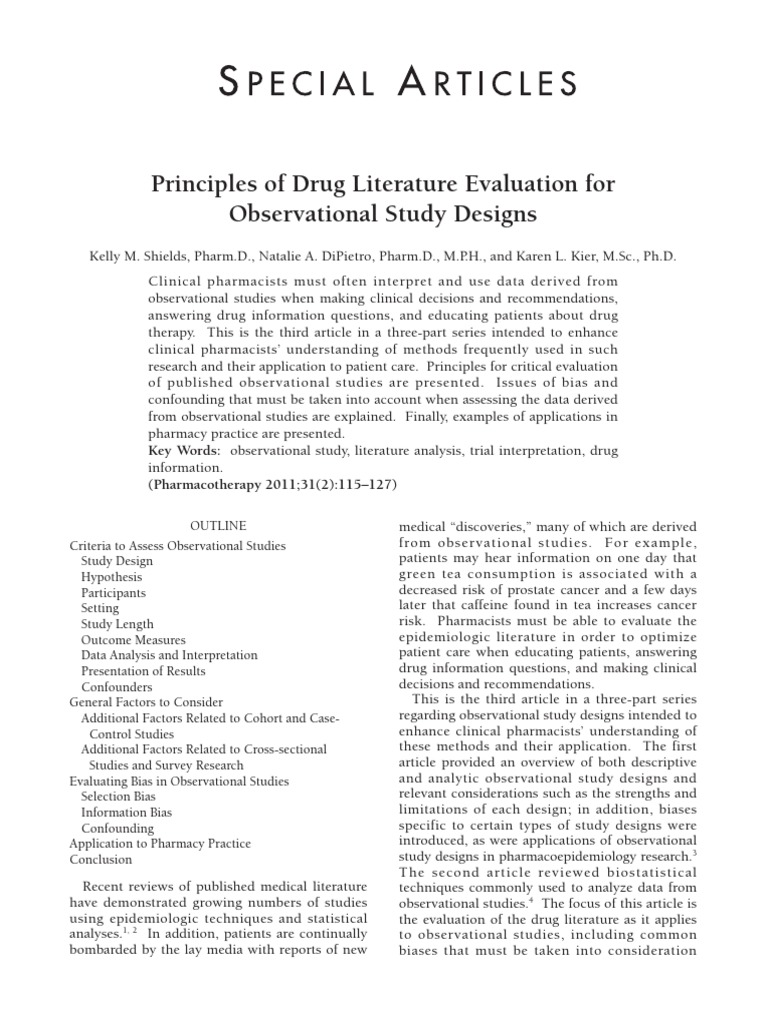 Principles of Drug Literature Evaluation For Observational Study ...