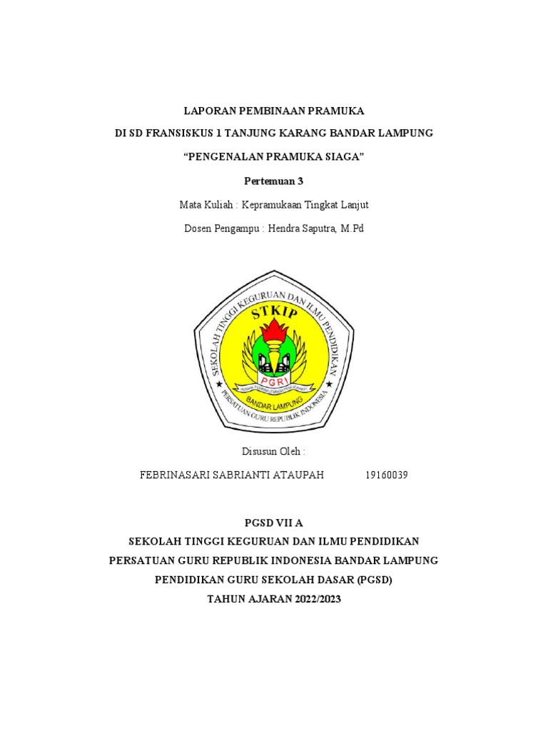 Pengenalan Pramuka Siaga (Laporan Pembinaan Pramuka Pertemuan Ke 3) | PDF