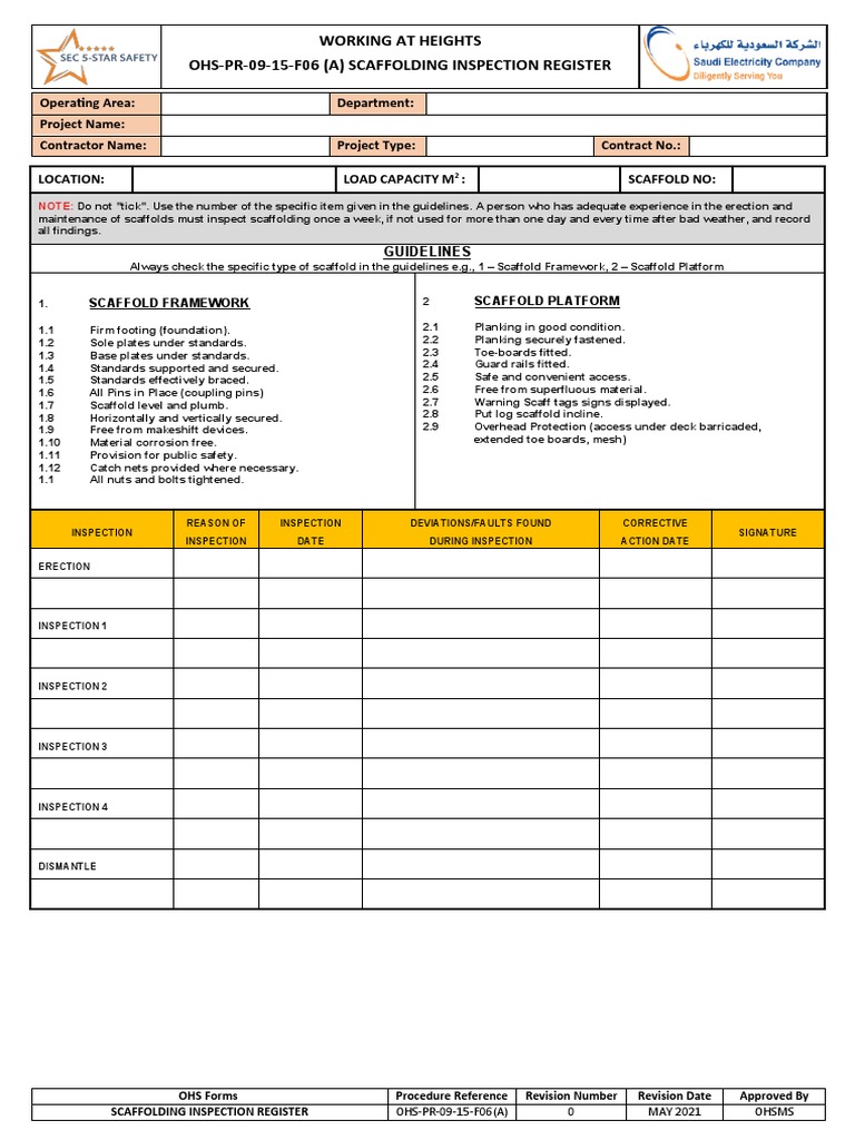 Scaffolding Inspection Register | Download Free PDF | Scaffolding ...