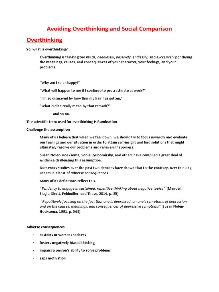 Lecture 6 - Avoiding Overthinking and Social Comparison | PDF ...