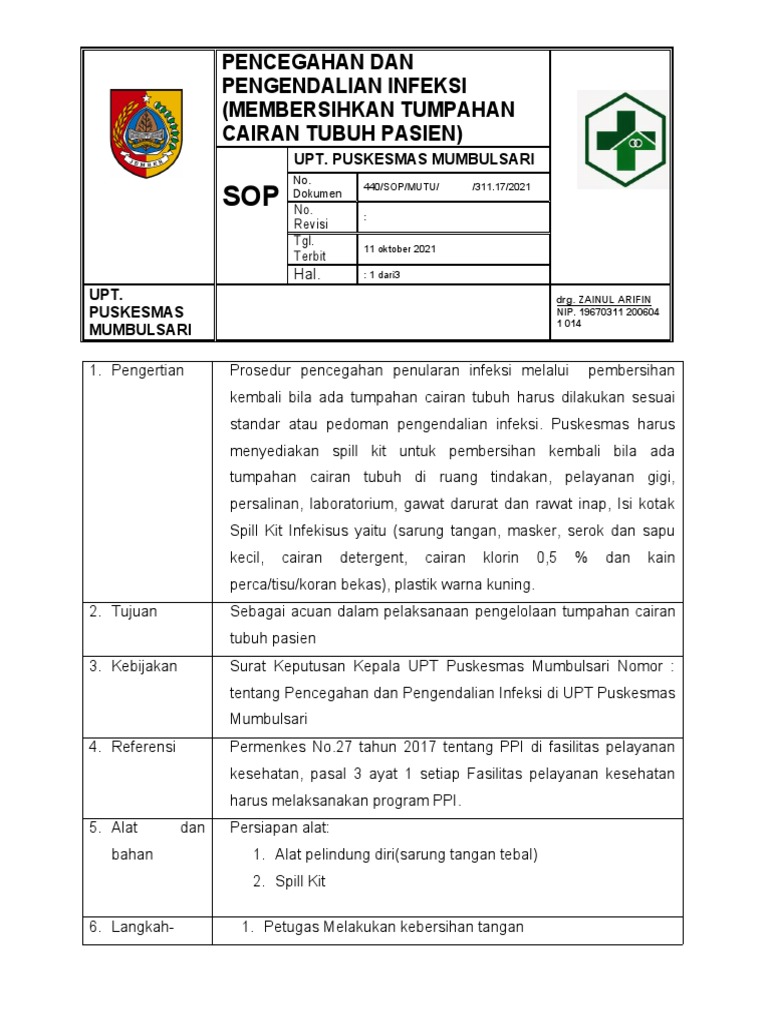 Sop Pencegahan Pengendalian Infeksi | PDF