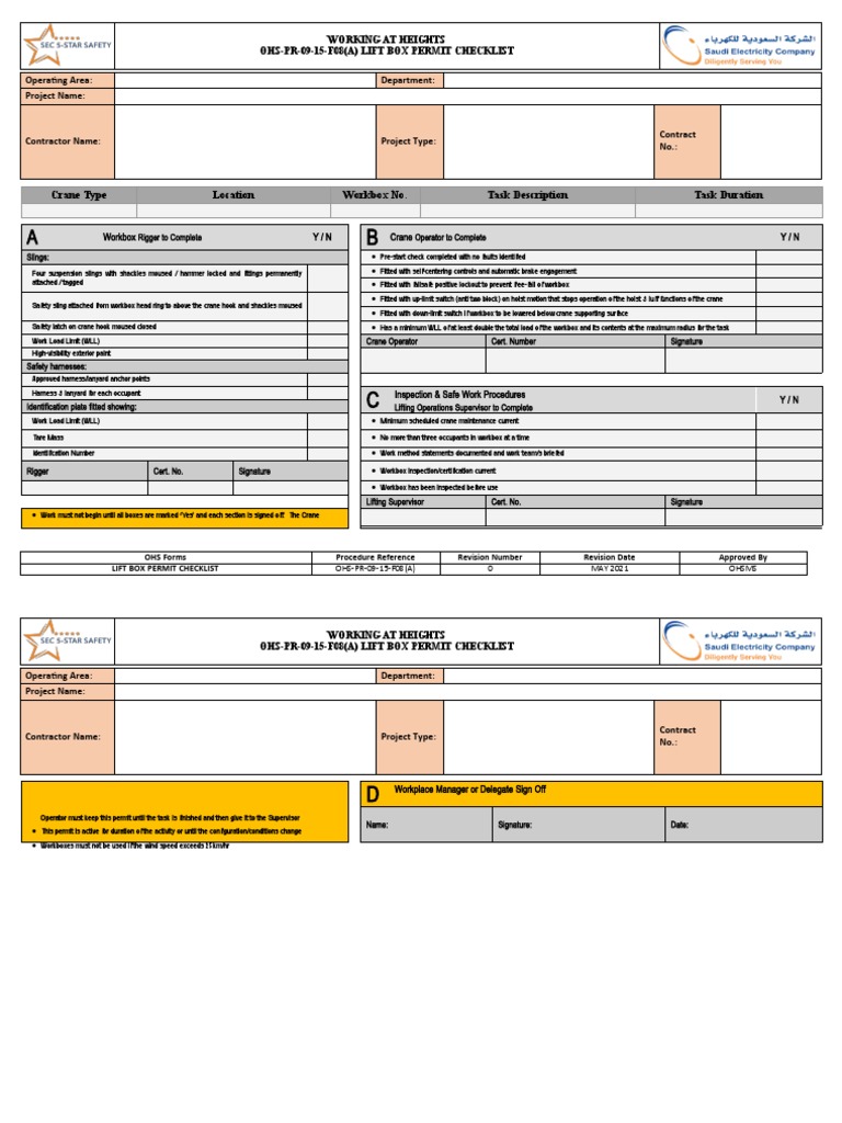 Lift Box Safety Checklist | PDF | Crane (Machine) | Elevator