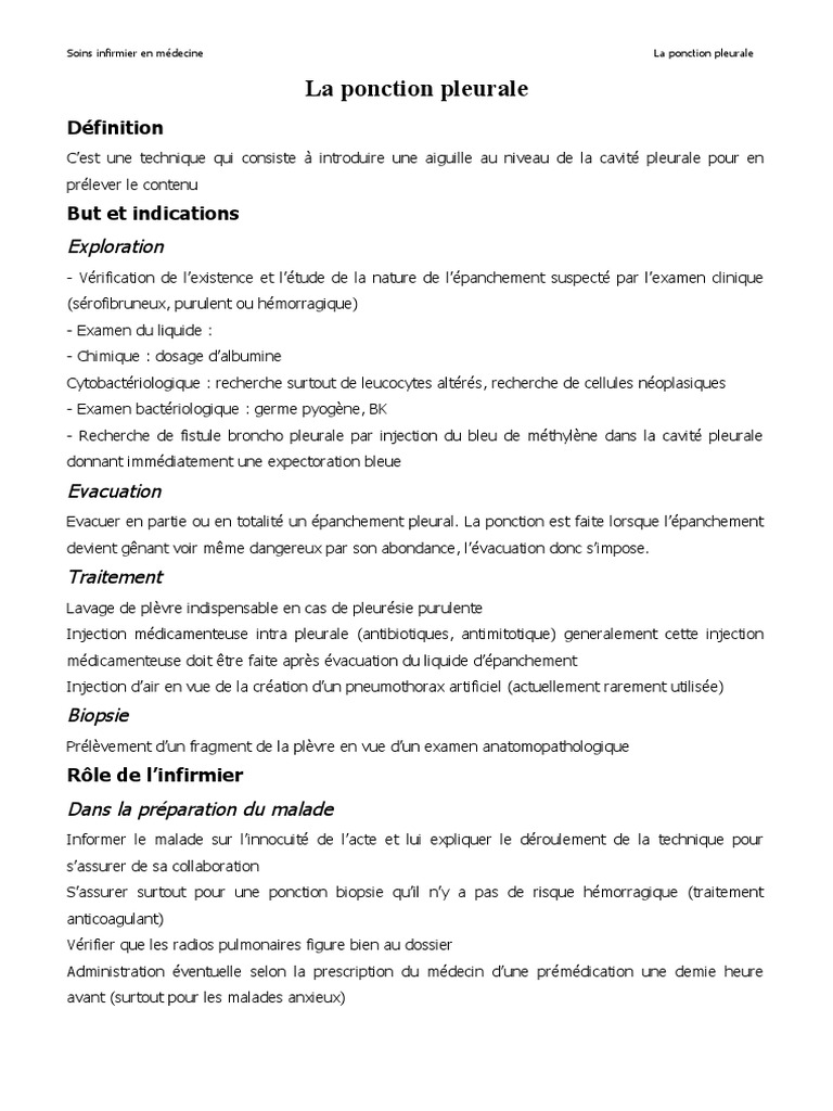 Technique de ponction pleurale en soins | PDF | Médecine | Causes de décès