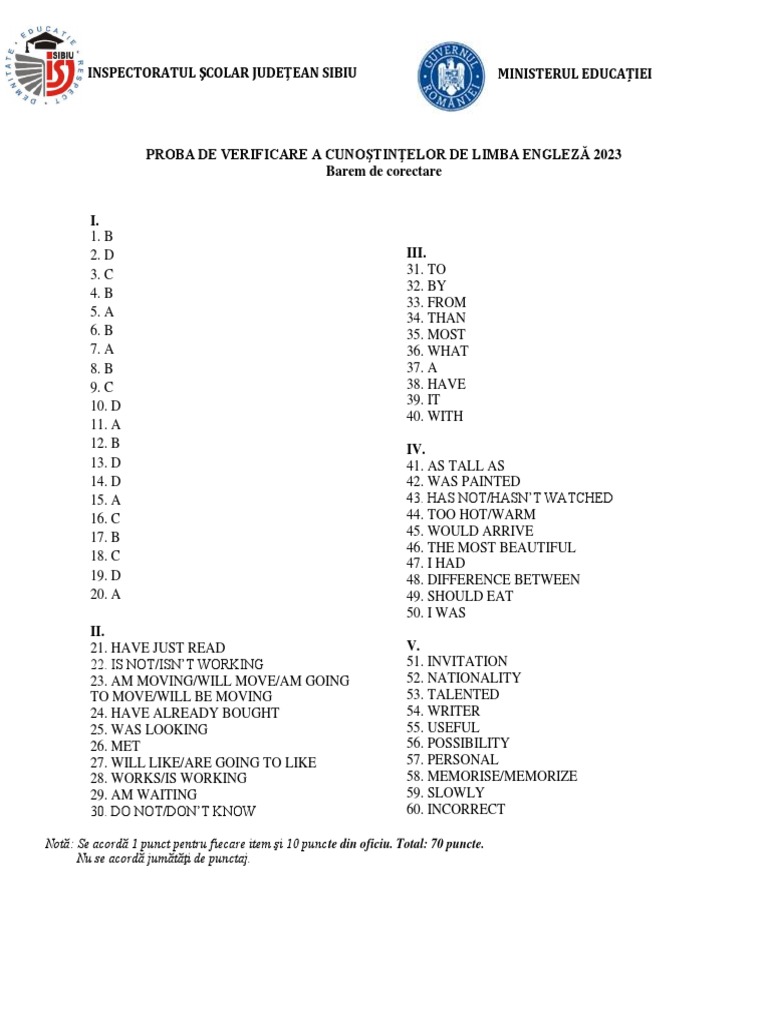 Barem Examen Bilingv 2023 | PDF