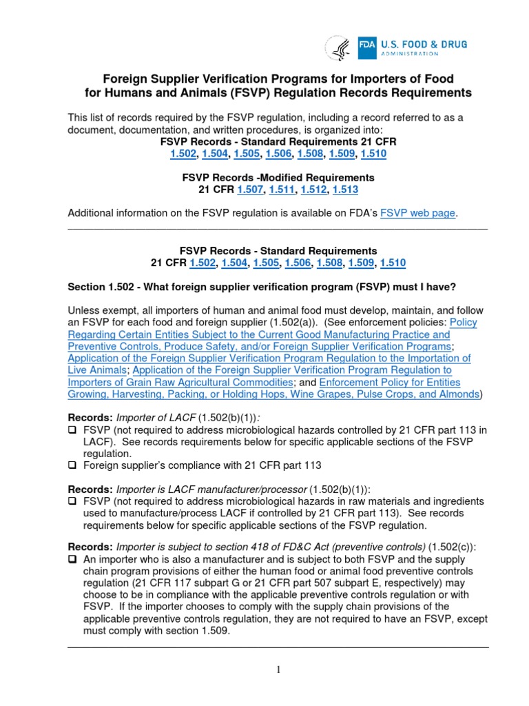 FSVP RecordsRequirementsList | PDF | Audit | Verification And Validation