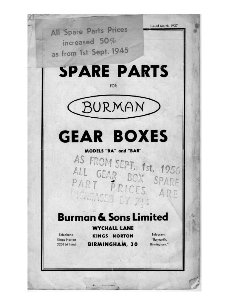 Burman Gearbox Spare Parts BA and BAR March 1937.PDF Version 1 | PDF