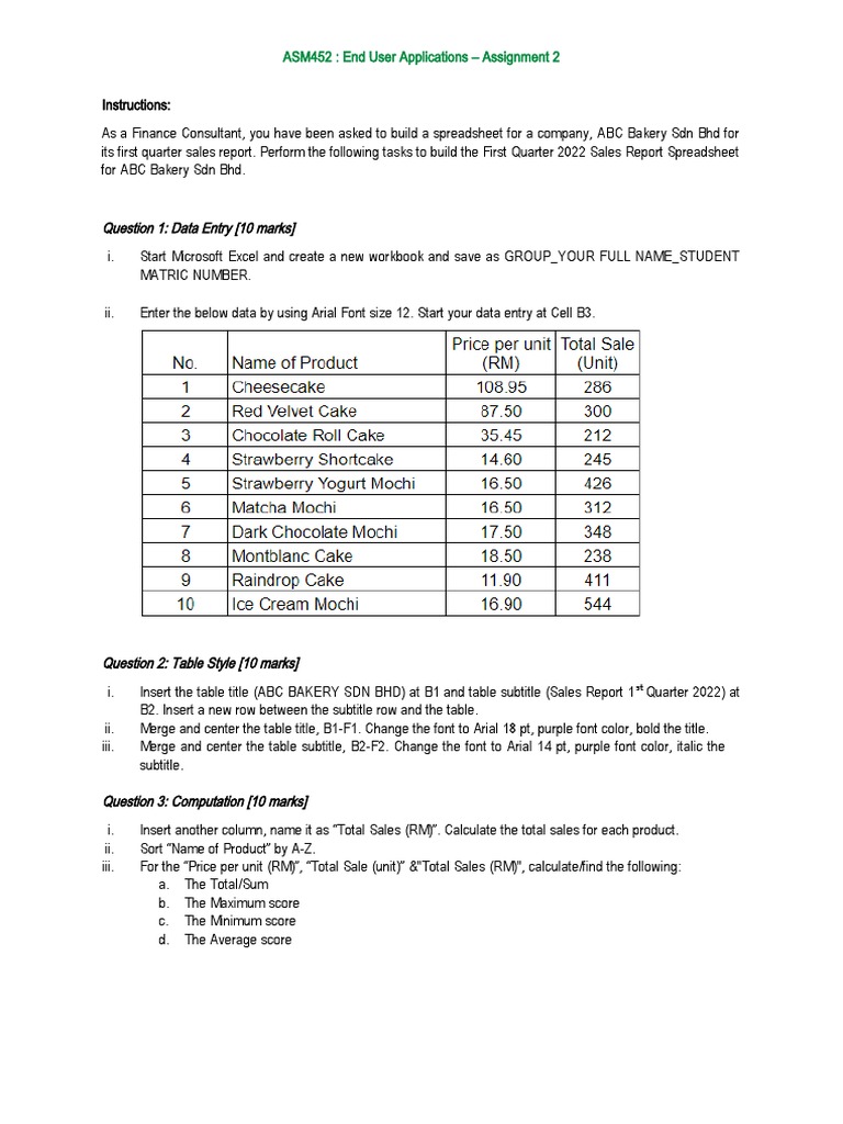 Asm452 Assignment 2 Pdf Spreadsheet Computing 