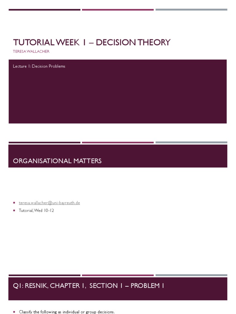 Decision Theory Tutorial 1 | PDF | Reason | Cognition