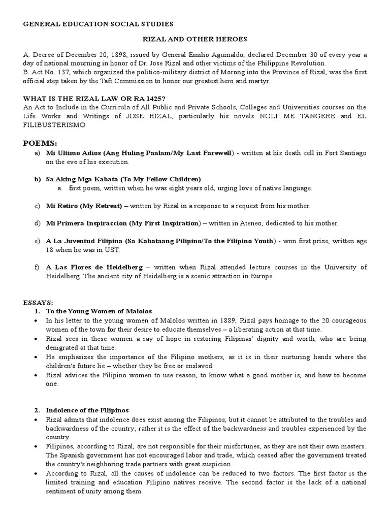 GENERAL EDUCATION SOCIAL STUDIES Rizal and Other Heroes | PDF | Philippines