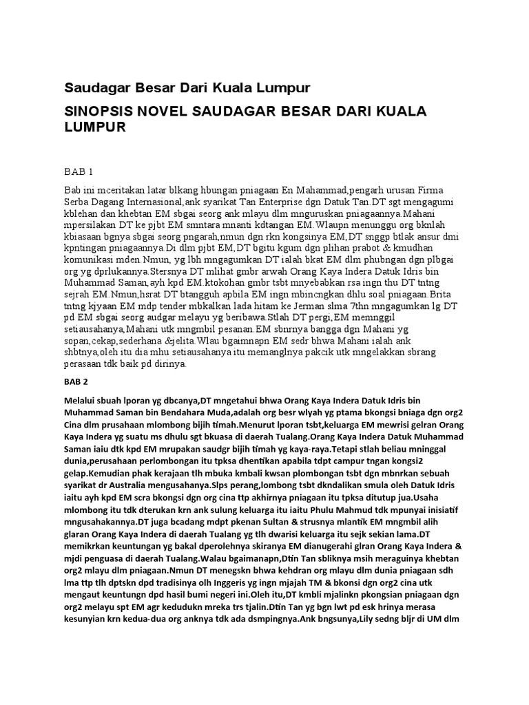 Saudagar Besar Dari Kuala Lumpur Sinopsis Novel Saudagar Besar Dari Kuala Lumpur | PDF