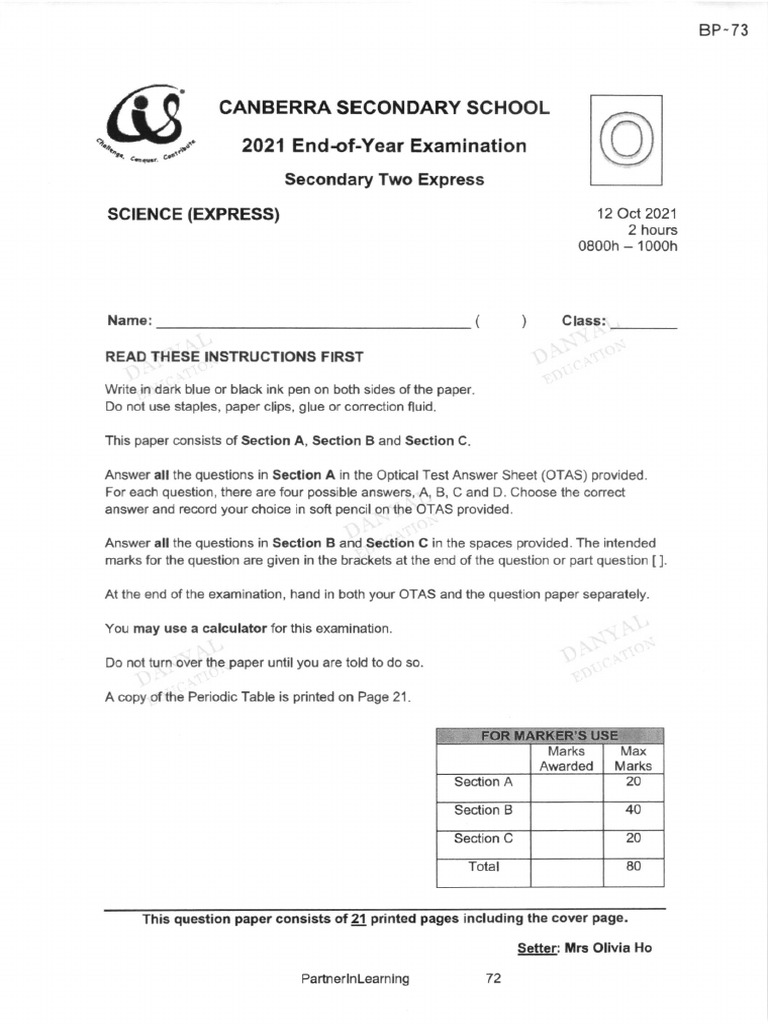 Canberra Secondary SA2 2021 Sec 2 Express | PDF | Oxide | Series And ...