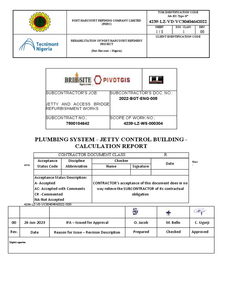 Plumbing System - Jetty Control Building - Calculation Report ...