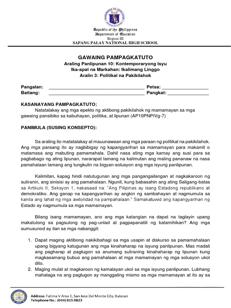 Ap10 Las Output Q4 W5 | PDF