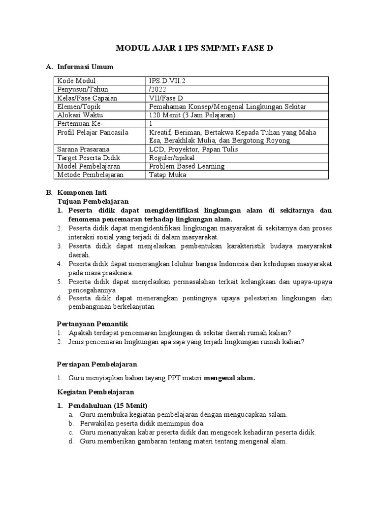 Ips SMP Kelas Vii - Modul Ajar 2.1 (Bab 2) | PDF | Karier & Perkembangan