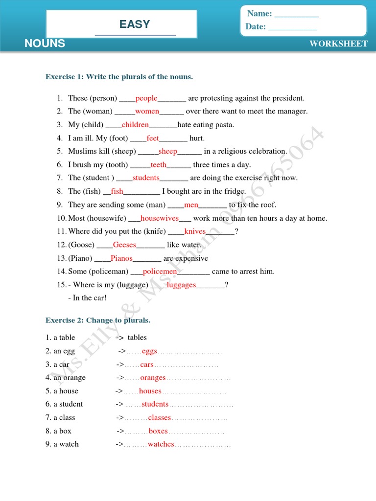 NOUNS-WORKSHEET 1 Key | Download Free PDF | Cuisine | Cooking
