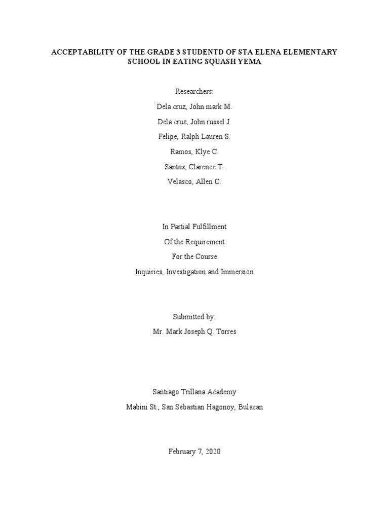 Acceptability of The Grade 3 Studentd of Sta Elena Elementary School in ...