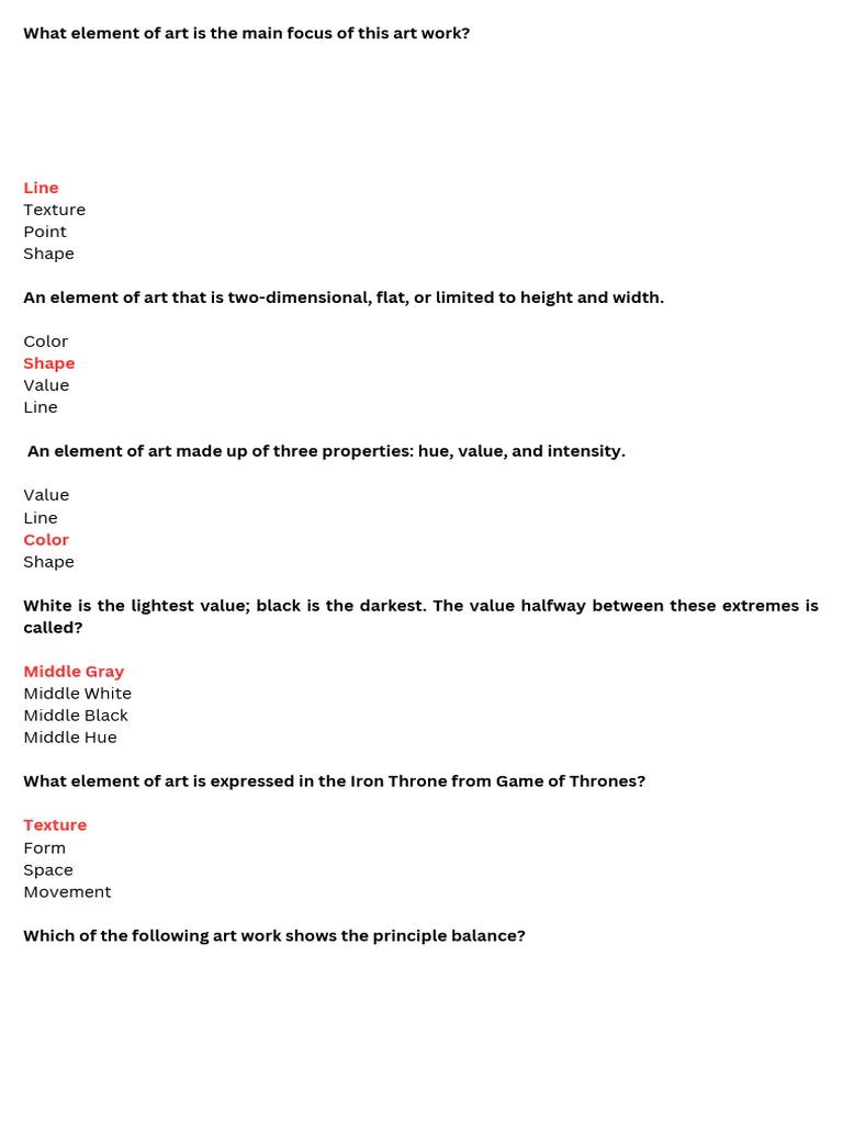 Art 002 - Quiz 2 Answer Key | PDF | Shape | Vision