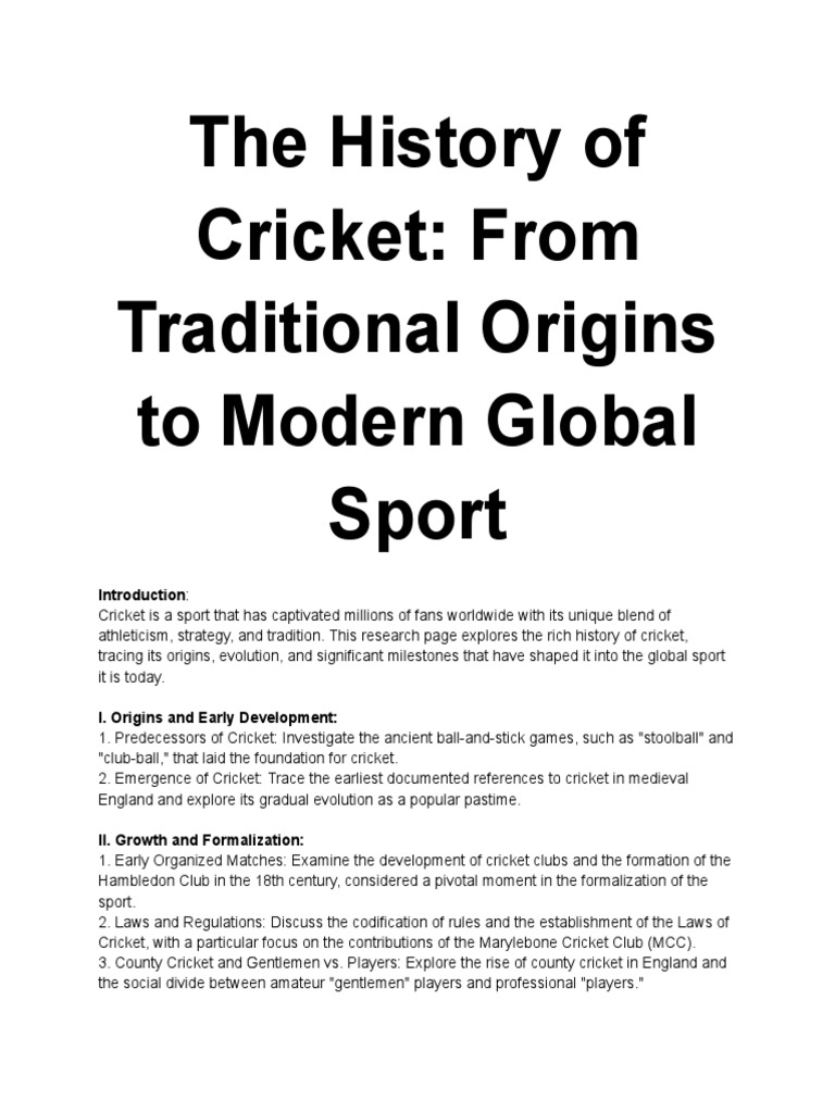 Cricket: From Origins to Global Sport | PDF | Cricket | Sports