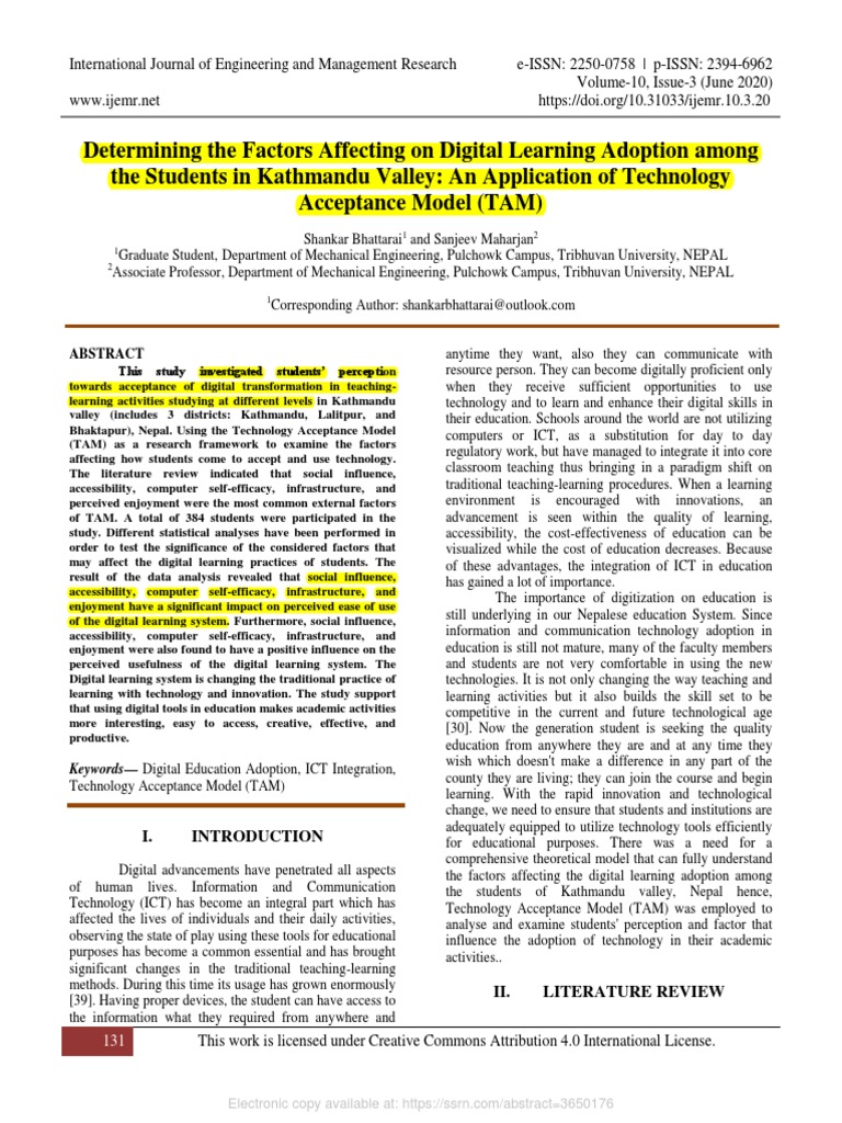 Determining The Factors Affecting On Digital Learning Adoption Among ...