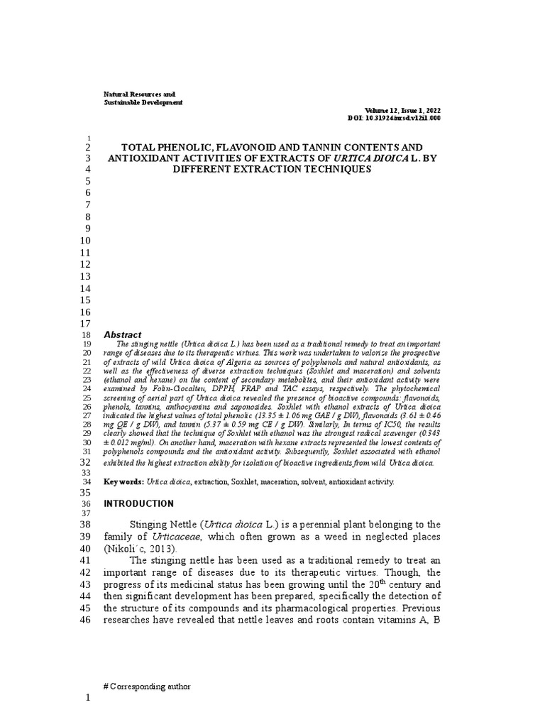 Articol URTICA - Extract | PDF | Polyphenol | Phenolic Content In Wine