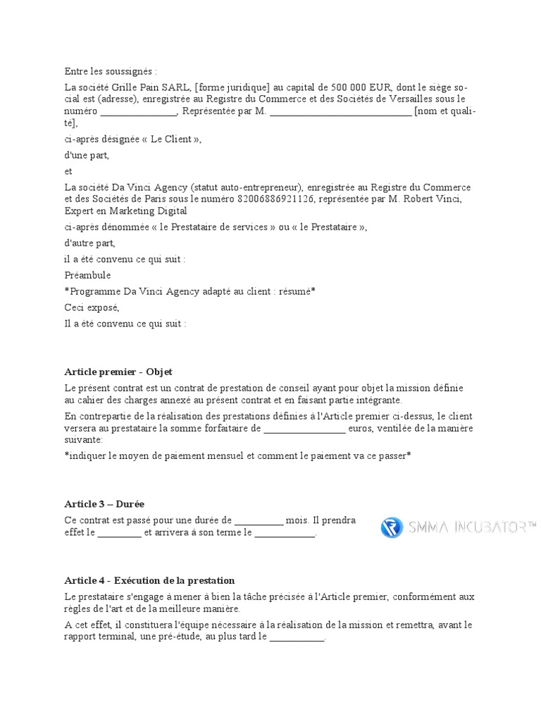 Contrat - SMMA Incubator | PDF | Arbitrage