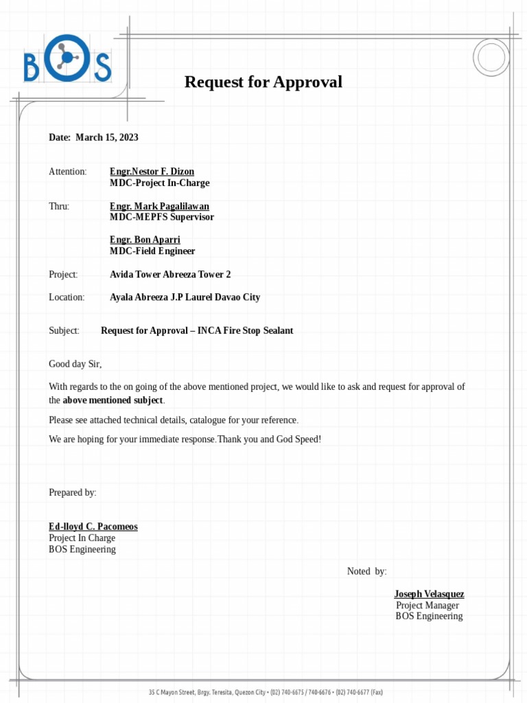 Approval Request for INCA Fire Sealant | PDF