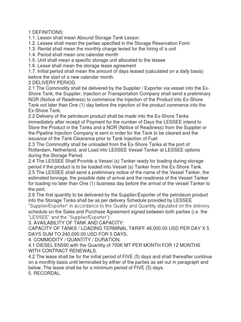 TSA Draft | PDF | Lease | Oil Tanker