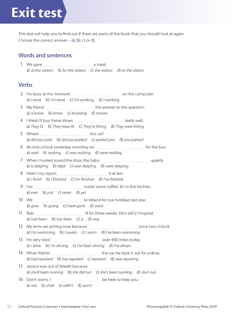 Oxford Intermediate Grammar Test | PDF | Adverb | Linguistics