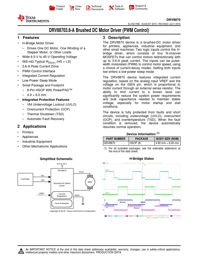 DRV 8870 | PDF | Electric Motor | Electrostatic Discharge