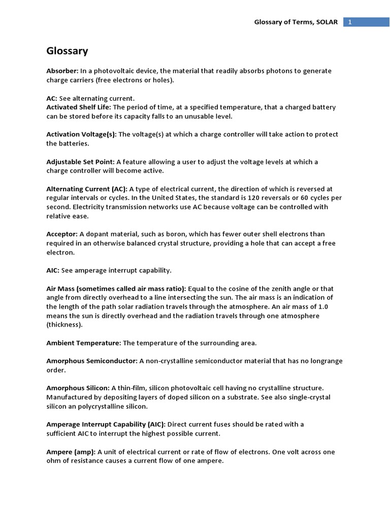 Solar Energy Terminology Glossary | PDF | Photovoltaics | Solar Cell