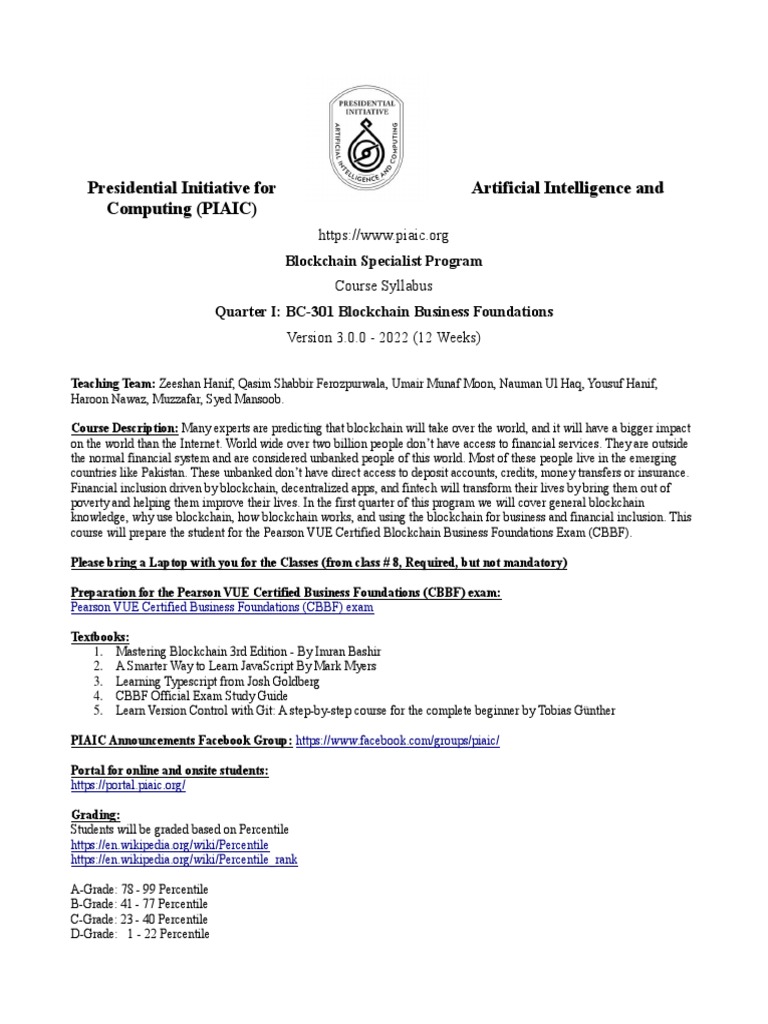 PIAIC BC Q1 Syllabus - 2022 | PDF | Applications Of Cryptography | Computer Security