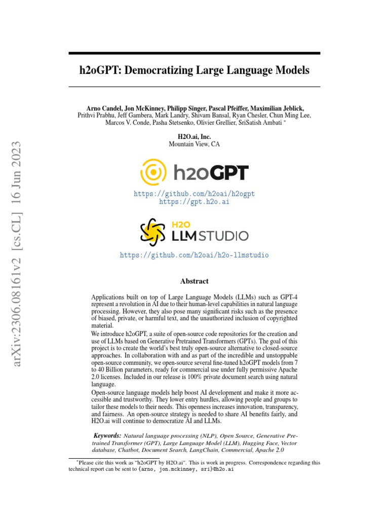 h2oGPT: Democratizing Large Language Models | Download Free PDF | Graphics Processing Unit ...