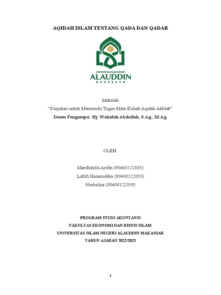Aqidah Islam Tentang Qada Dan Qadar Pdf