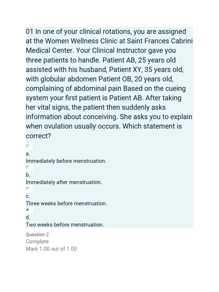 CMCA Exam: Obstetric Patient Scenarios | PDF | Pregnancy | Menstruation