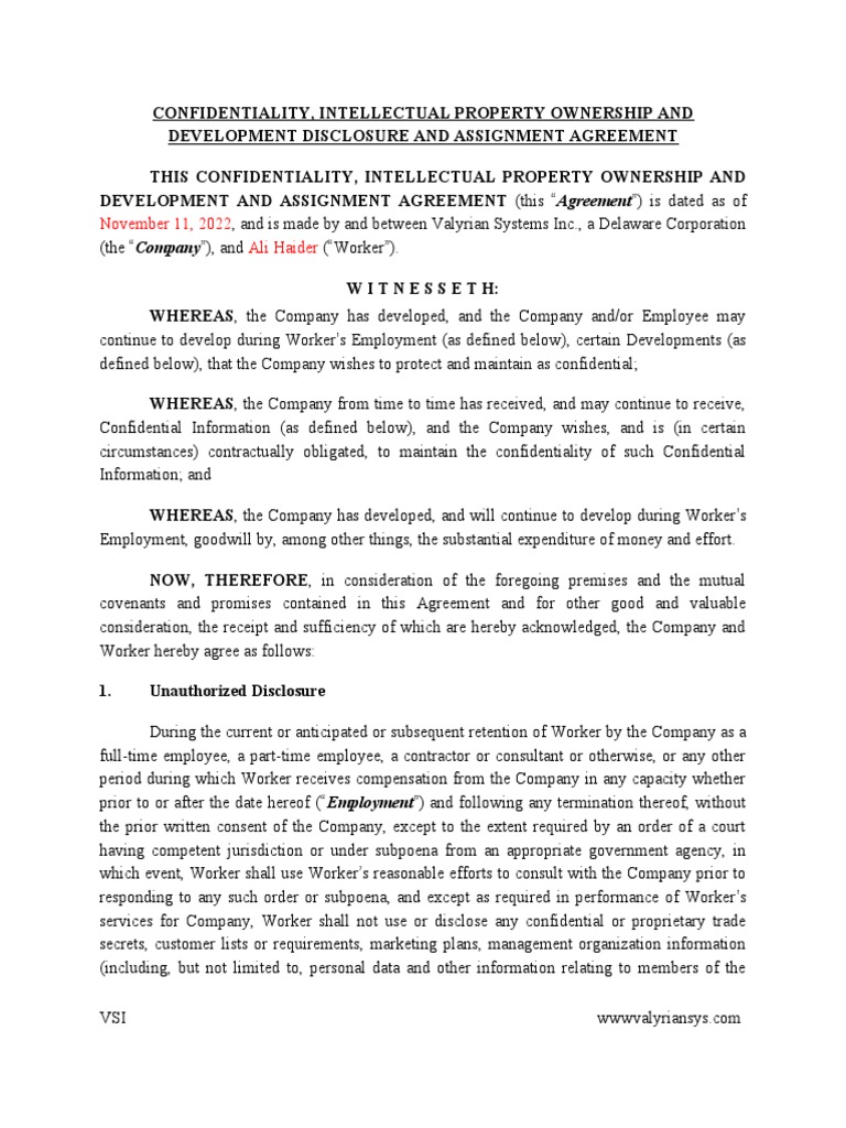 VSI Non Disclosure Agreement (NDA) | PDF | Employment | Lawsuit