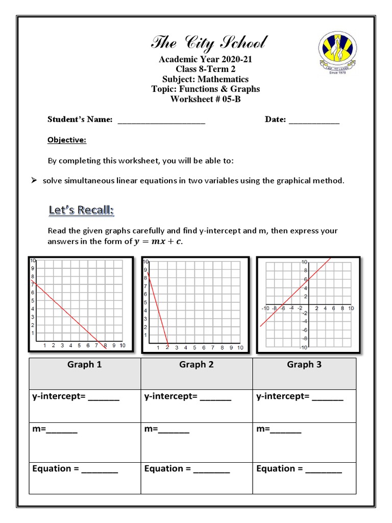 Class 8 Math Worksheet 05 B Pdf Equations Cartesian Coordinate System