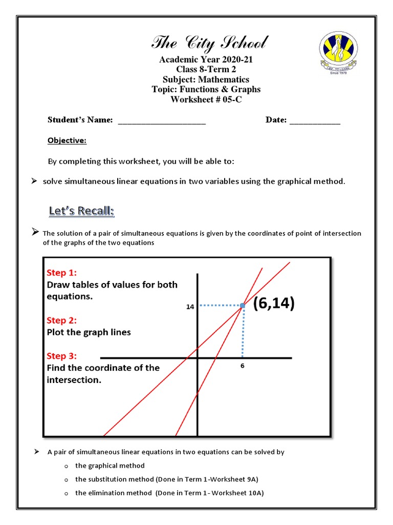 Class 8 Math Worksheet 05-C | PDF | Equations | System Of Linear Equations