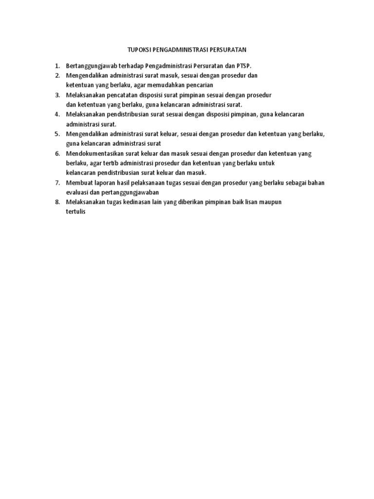 Tupoksi Pengadministrasi Persuratan | PDF