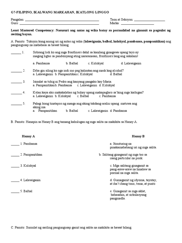 Filipino-7 Q4 W3W4 | PDF