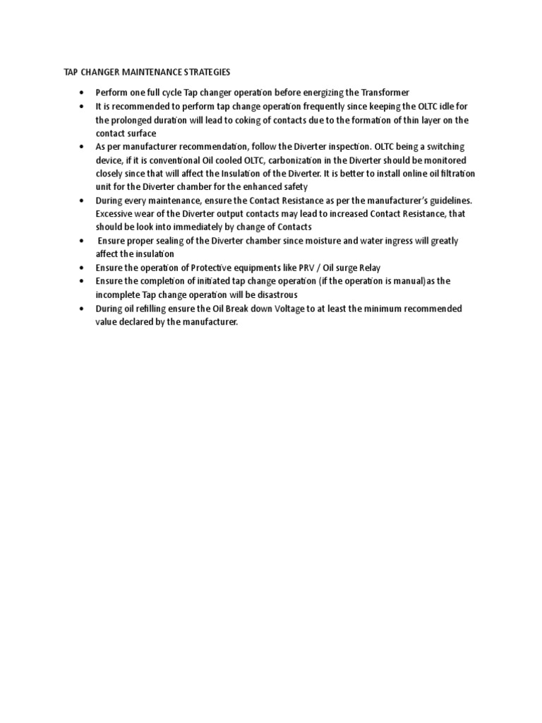 Tap Changers Maintenance Strategies | PDF