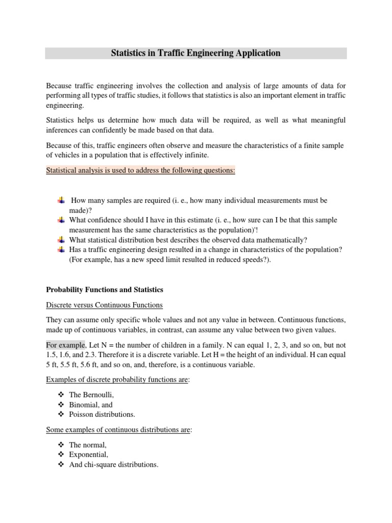 Statistics in Traffic Engineering Analysis | PDF | Normal Distribution ...