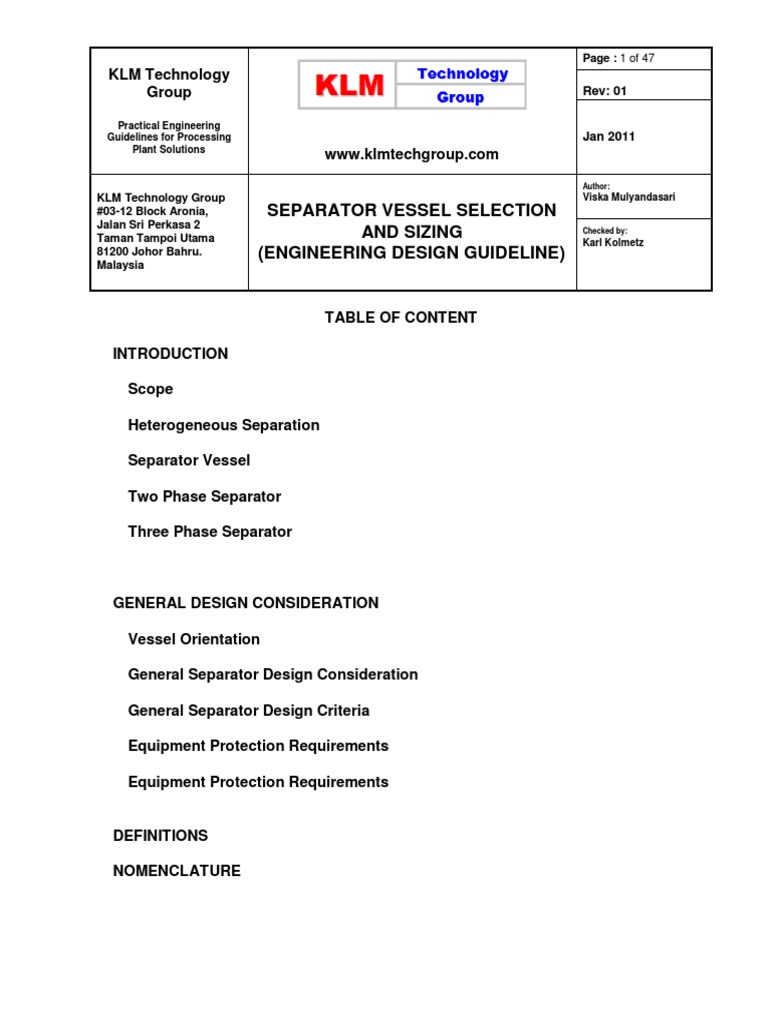 11 - ENGINEERING - DESIGN - GUIDELINE - Separator Vessel - REV01 | PDF ...
