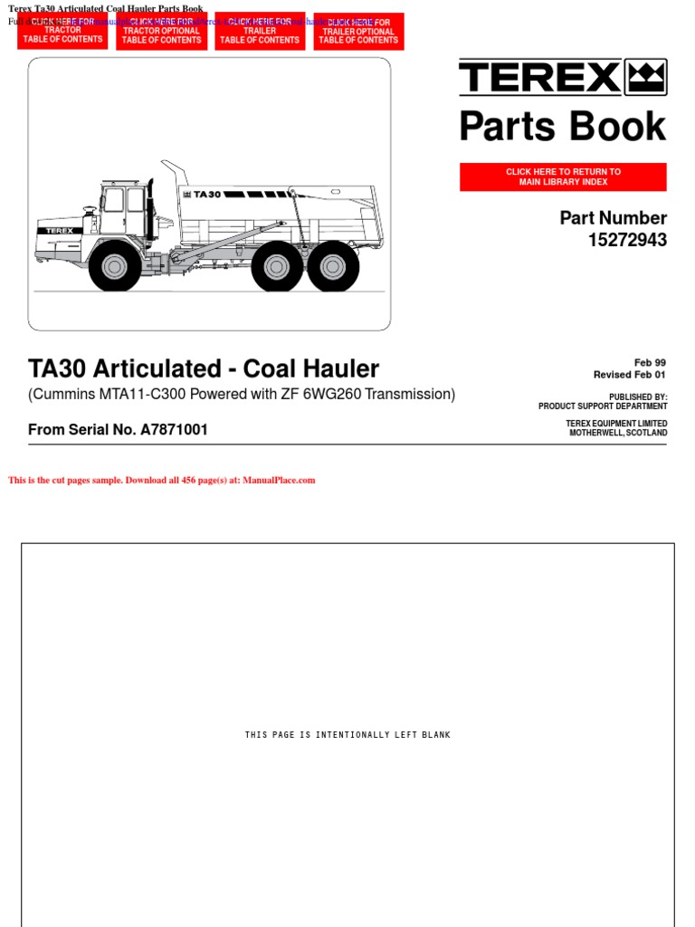 Terex Ta30 Articulated Coal Hauler Parts Book | PDF | Manufactured Goods | Vehicles