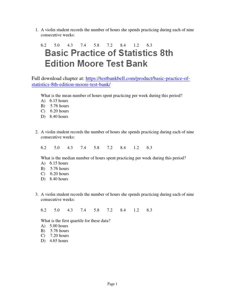Basic Practice of Statistics 8th Edition Moore Test Bank | PDF ...